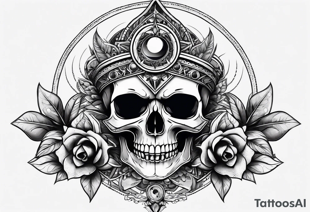 Simple Skull with third eye and dagger through it with the phases of ...