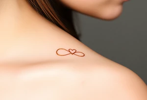 A fine Line gold infinity symbol with a tiny heart placed in the center ...