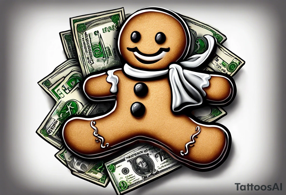 Gingerbread man with a money shot tattoo idea | TattoosAI