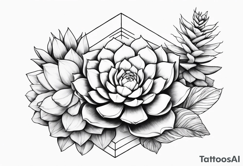 Fine line one big succulent in the middle. Two smaller succulents on ...