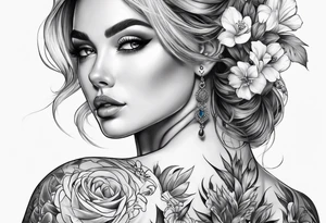 Full back tattoo sketch for female tattoo idea | TattoosAI