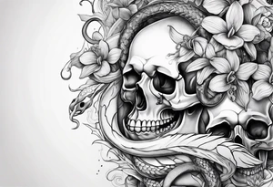 Snake wrapped around dagger, orchids and skulls tattoo idea | TattoosAI