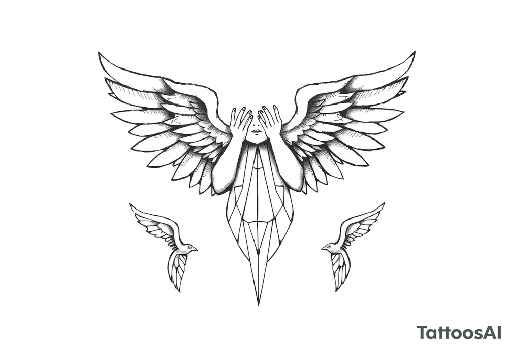 Angel with two wings covering its face, two wings covering its feet ...