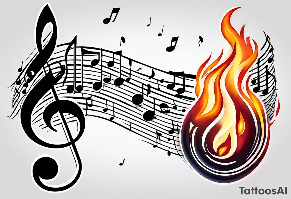 Musical notes on fire tattoo idea | TattoosAI