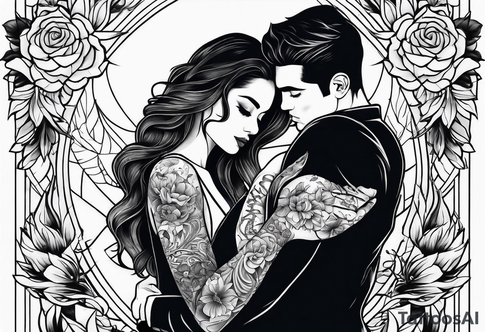 Couple hugging tattoo idea | TattoosAI