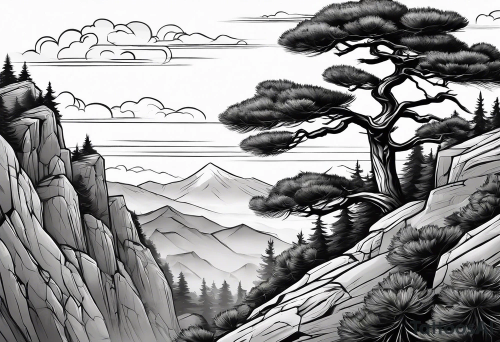 Pine tree on the edge of a cliff tattoo idea | TattoosAI