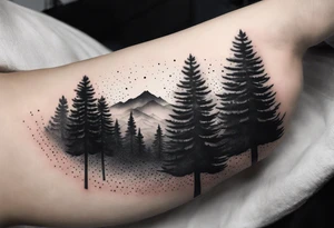 Pine tree line fade landscape night tattoo idea | TattoosAI