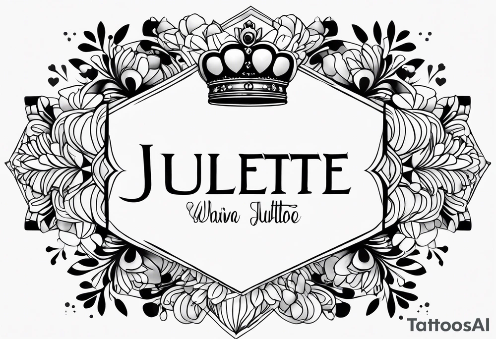Name juliette with crown and hearts tattoo idea | TattoosAI