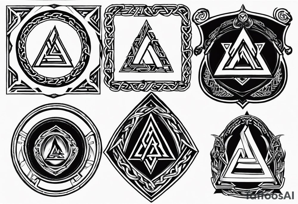 Valhalla shield sword valknut fire chains valknut tattoo idea | TattoosAI