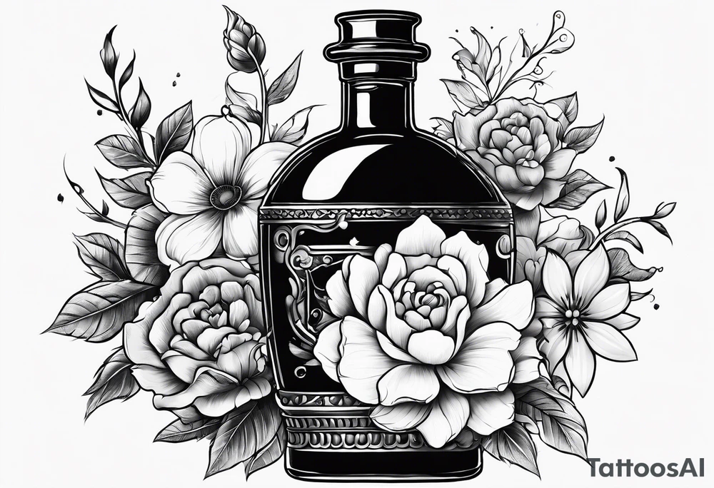 Broken potion bottle and flowers tattoo idea | TattoosAI