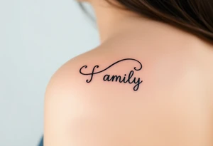 A flowing infinity symbol intertwined with the word "family" written in ...
