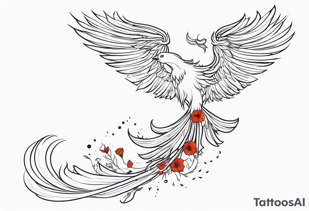 Outline of phoenix in flight in profile long tail with claws holding ...