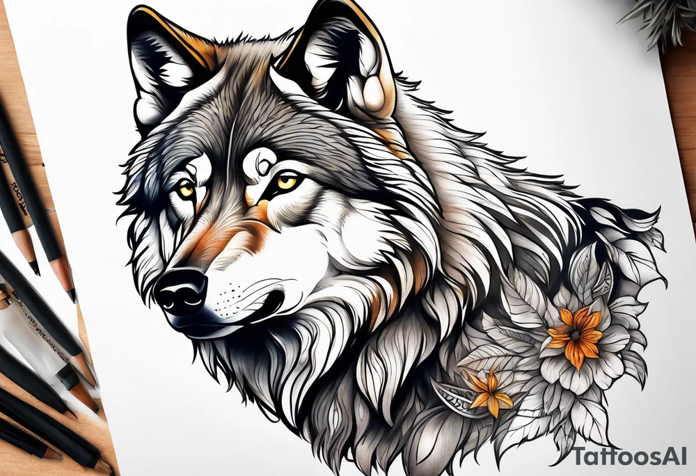 Grey wolf tattoo idea | TattoosAI