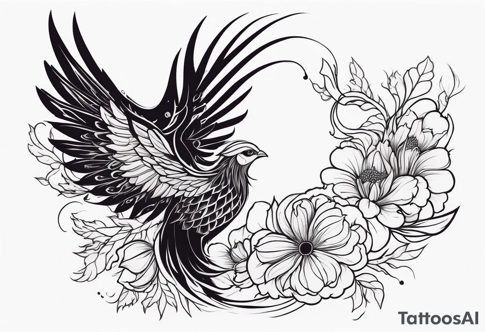 Phoenix with flowers but feminine not too realistic for side boob ...