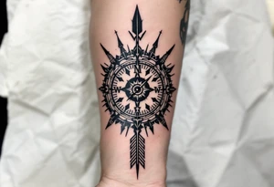 Rustic half compass half clock with and long native American arrow ...