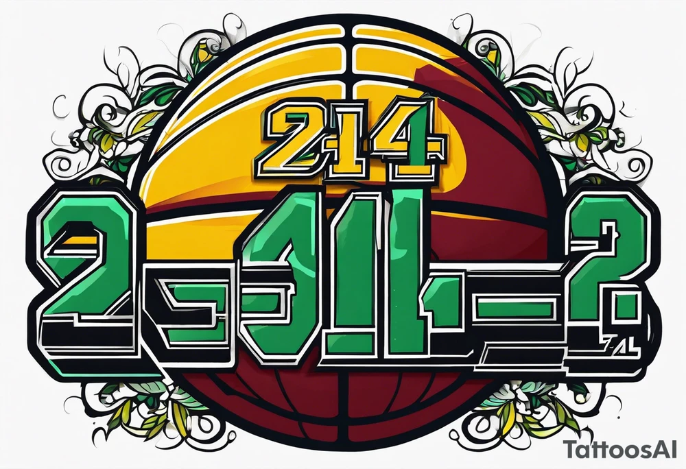 Basketball number 24 with colors green, yellow, maroon and black tattoo ...