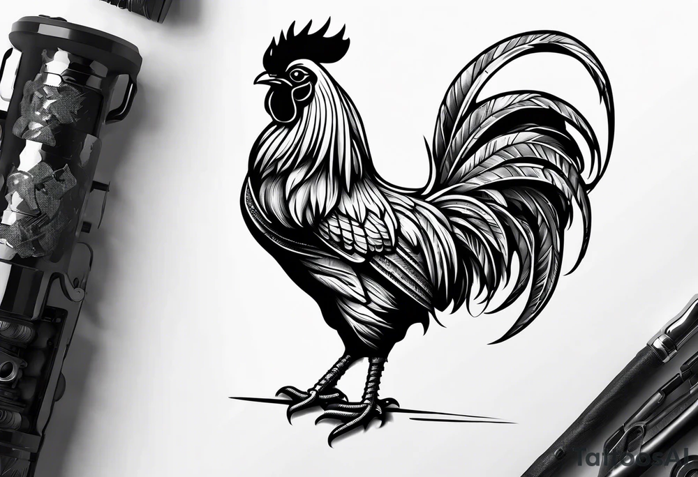 Rooster holding a machine gun tattoo idea | TattoosAI