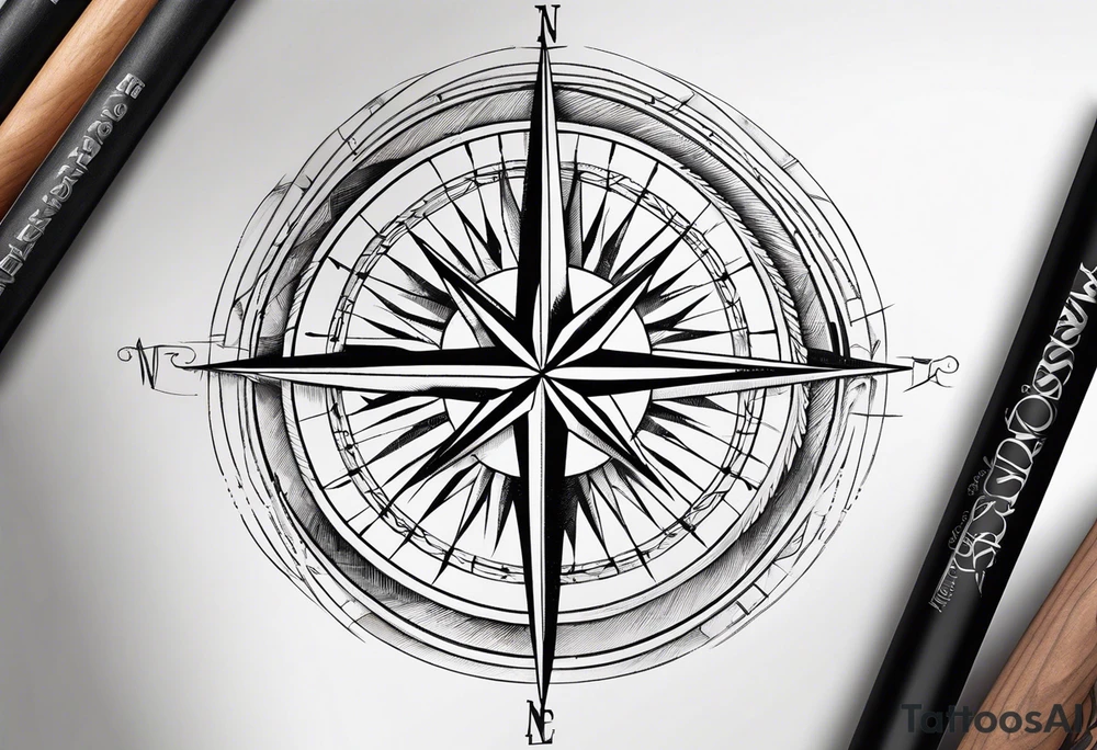 Compass rose with no outer circle and long straight lines tattoo idea ...