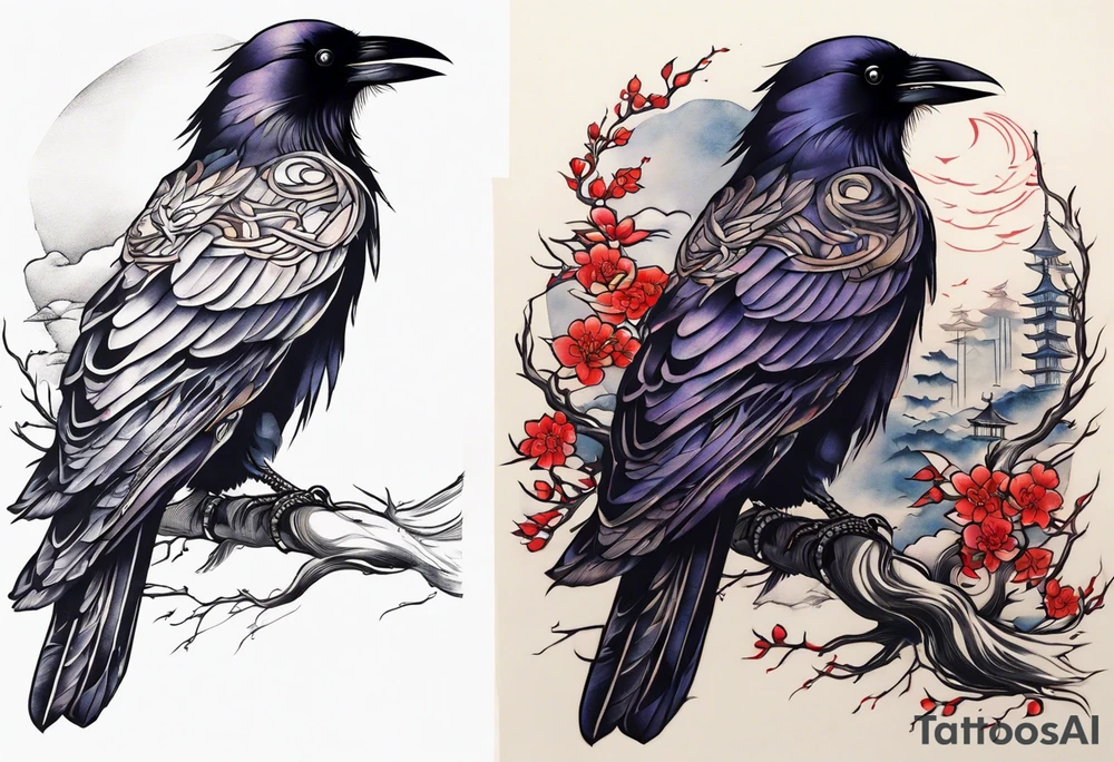 tall Raven chest facing out tattoo idea | TattoosAI