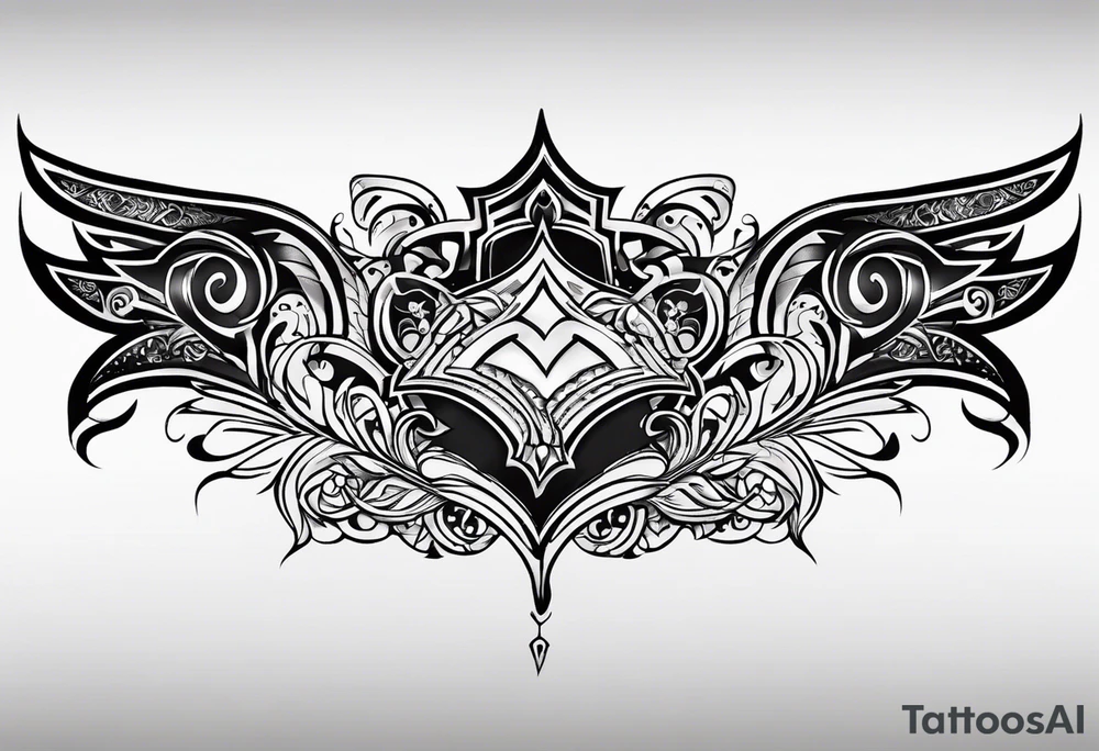 Tramp stamp that says “hot wife” with neotribal line designs on each ...