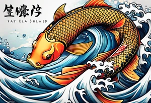 Koi fish with some Japanese symbols meaning love or peace and a ...