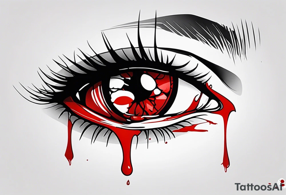 Bloody tear flow from eye sleeve tattoo tattoo idea | TattoosAI