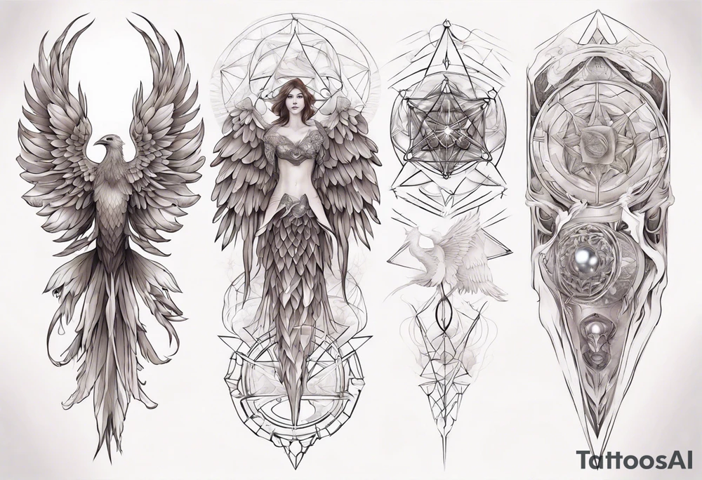Sleeve for woman's arm phoenix sacred geometry with Metatron's cube ...