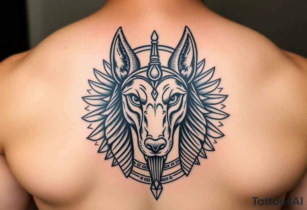 Egyptian Anubis god face muscle in Egypt style dog face surrounded ...