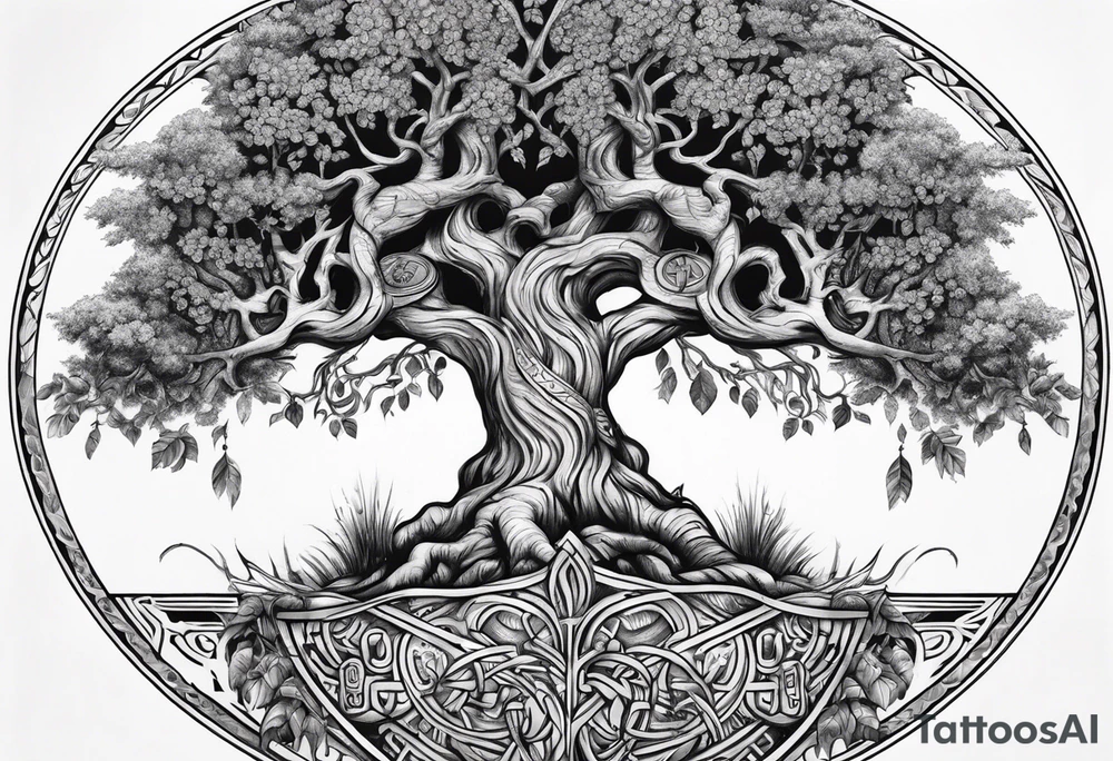 Viking back piece tree of life tattoo idea | TattoosAI