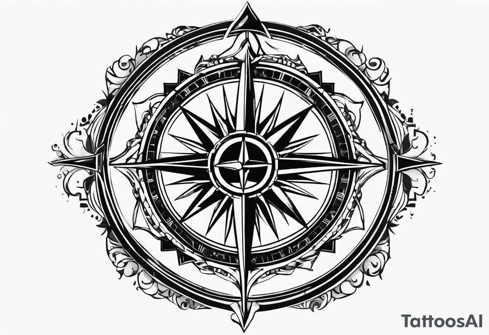 Christian cross inside a compass tattoo idea | TattoosAI