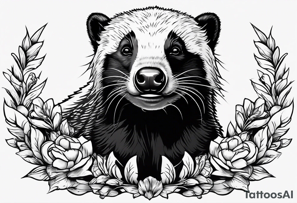 Honey badger peeking over, claws, front view tattoo idea | TattoosAI