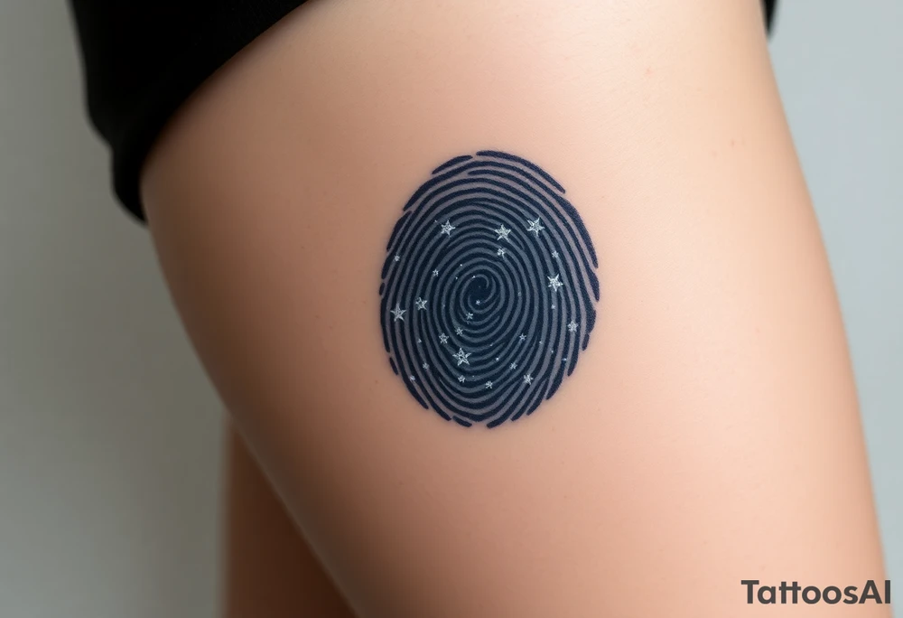 A fingerprint with embedded tiny silver stars and a deep indigo ...