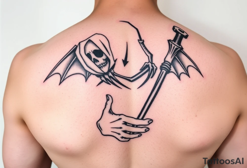 Simple grim reaper looking back holding his hand out to hold tattoo ...