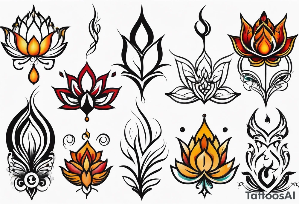 One vertical tattoo that combines lotus flower, phoenix and helix ...