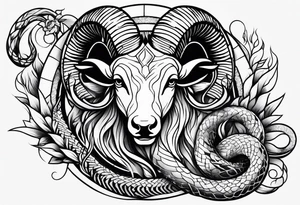 Aries with snake on fire tattoo idea | TattoosAI
