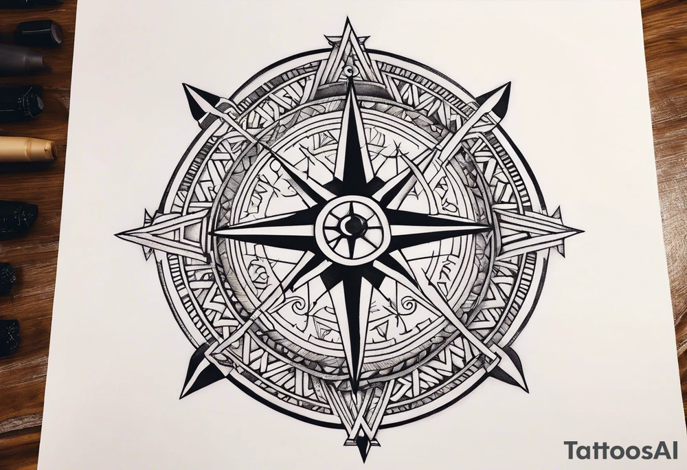 Viking runes and compass tattoo idea | TattoosAI