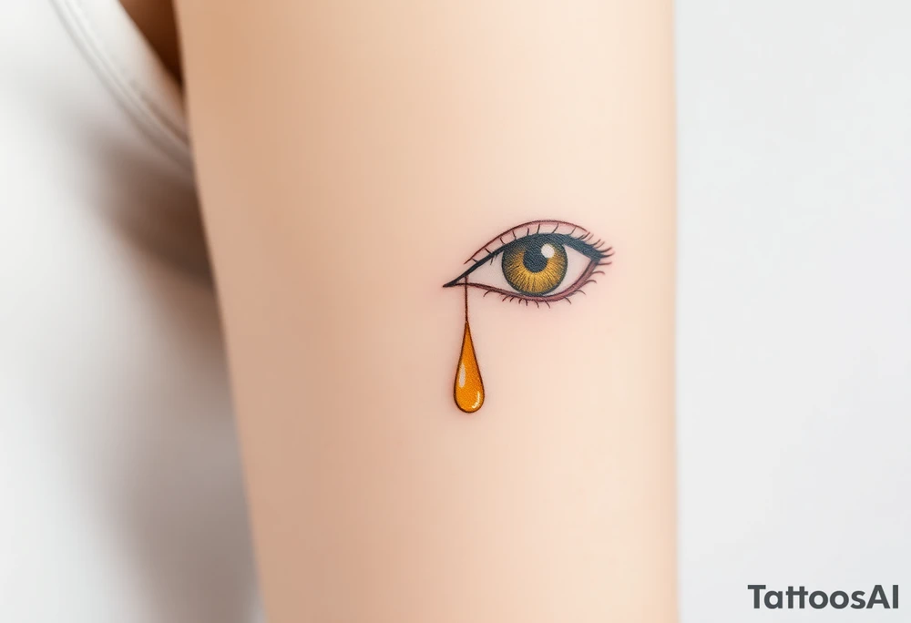 Teardrop dripping from the eye, in shades of golden yellow and pale ...