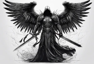 Realistic full body of black angel of death, no face, face is not ...