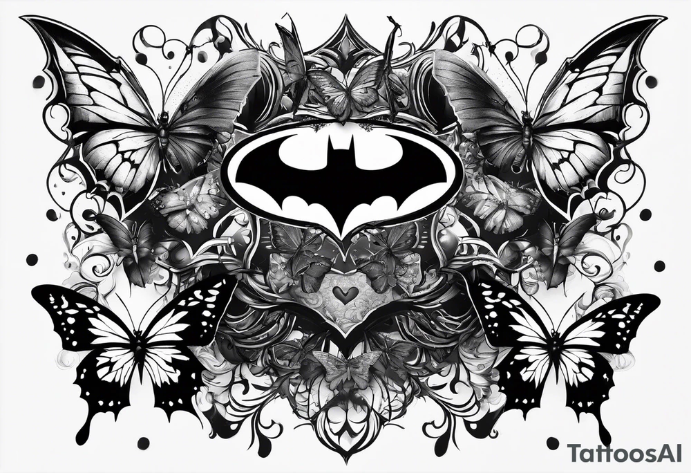 Batman symbol with butterflies and haha joker symbols and less details ...