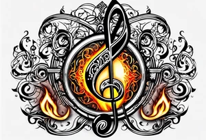 Musical notes on fire tattoo idea | TattoosAI