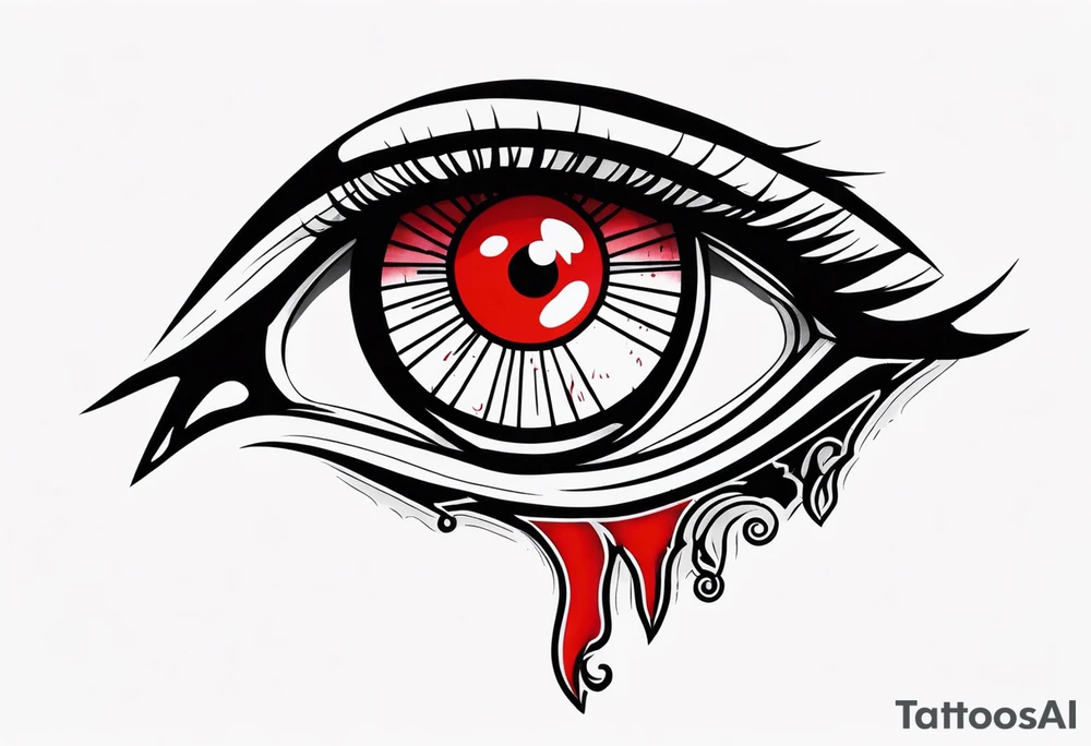 Bleeding tone red eye tear sleeve tattoo design tattoo idea | TattoosAI