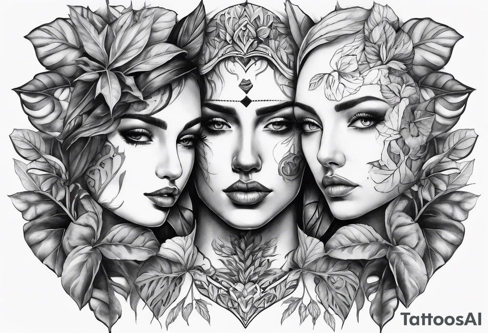 Full chest piece two faces with leafs and frames with letters HOPE ...