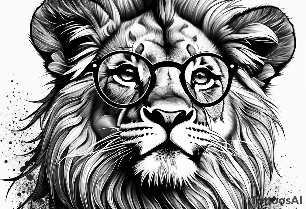 Lion Cub Wearing John Lennons Glasses Tattoo Idea Tattoosai