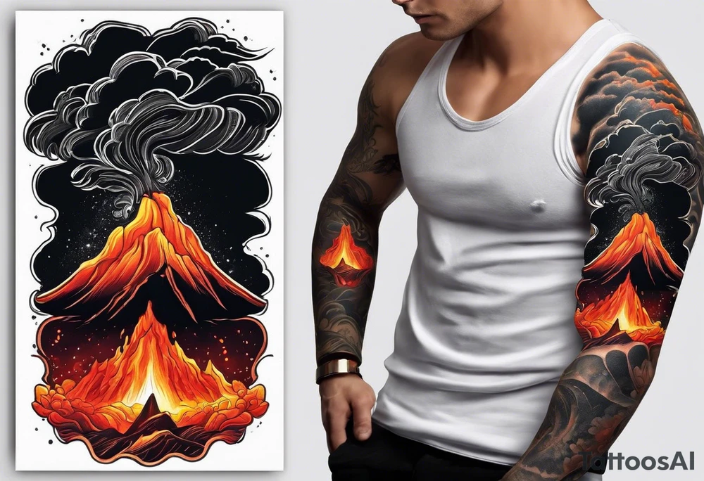 Draw a sketch of a volcanic eruption tattoo as a bracelet on the arm ...