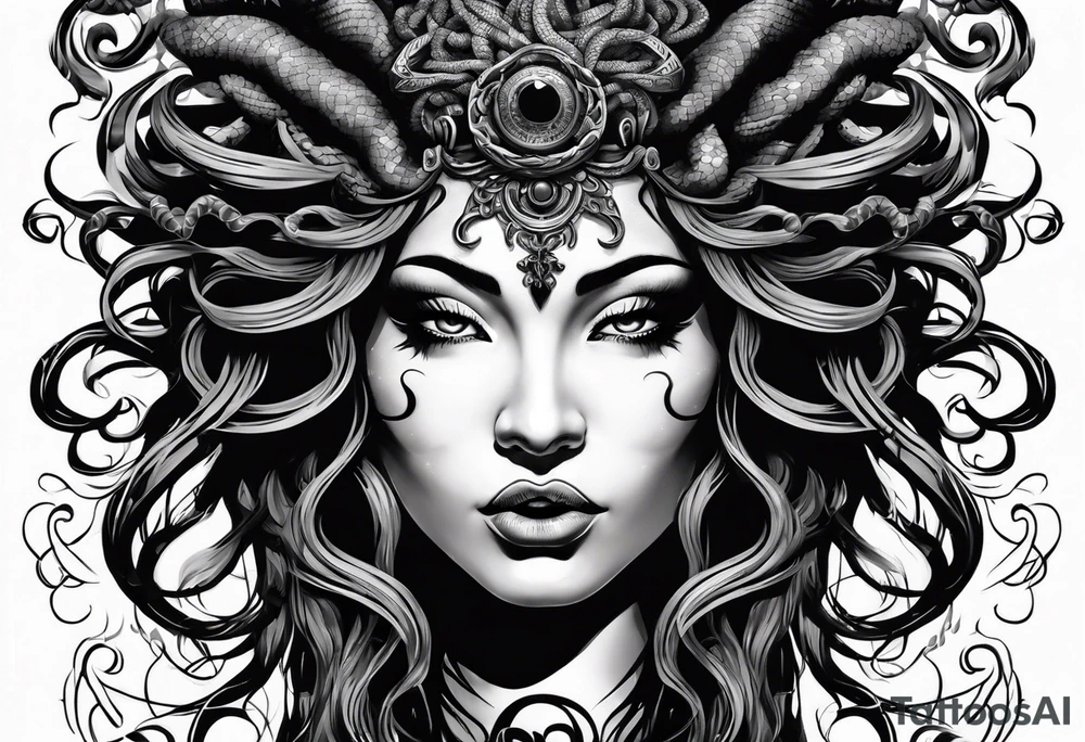 Black medusa with dreadlocks tattoo idea | TattoosAI
