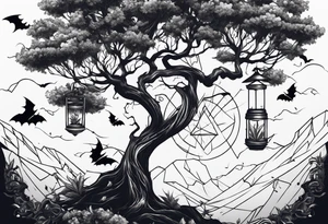 Poison tree with wind and bats tattoo idea | TattoosAI