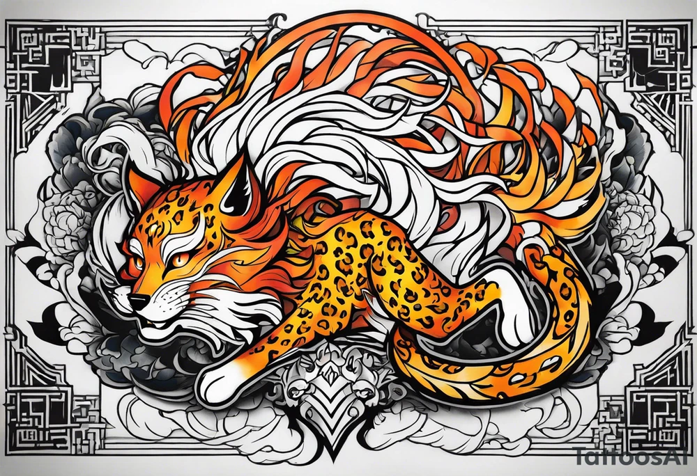 Nine tailed fox demon slayer anime leopard skin tattoo idea | TattoosAI