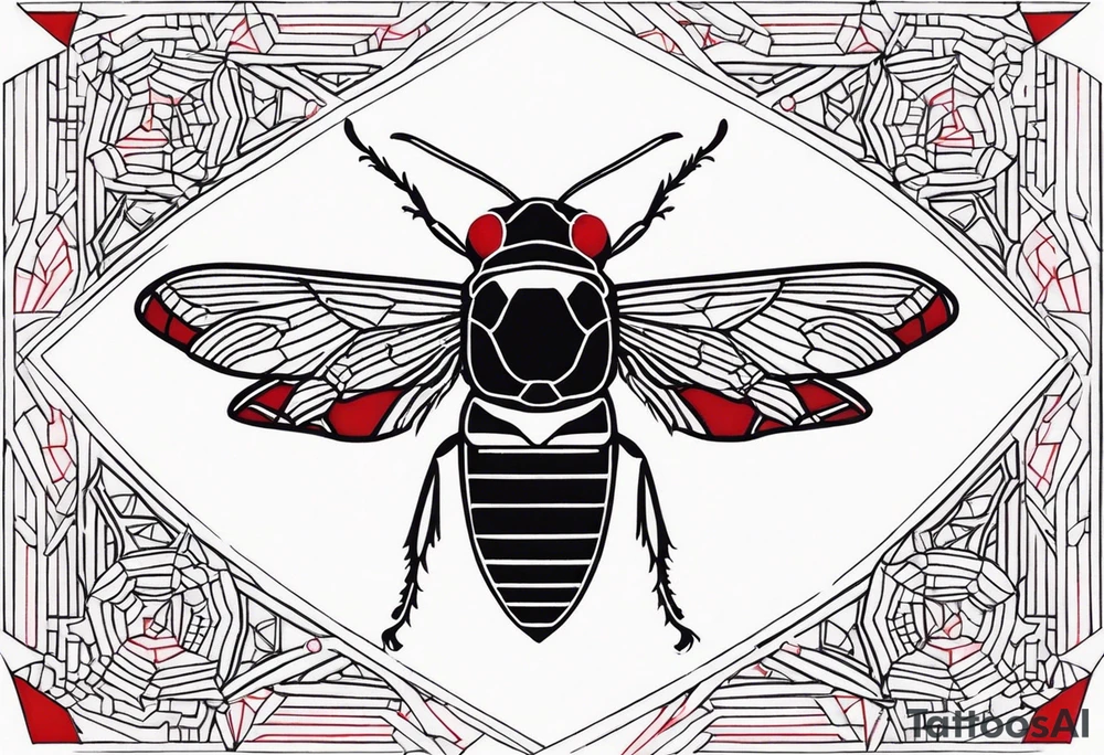 Cicada on top of red geometric tattoo idea | TattoosAI