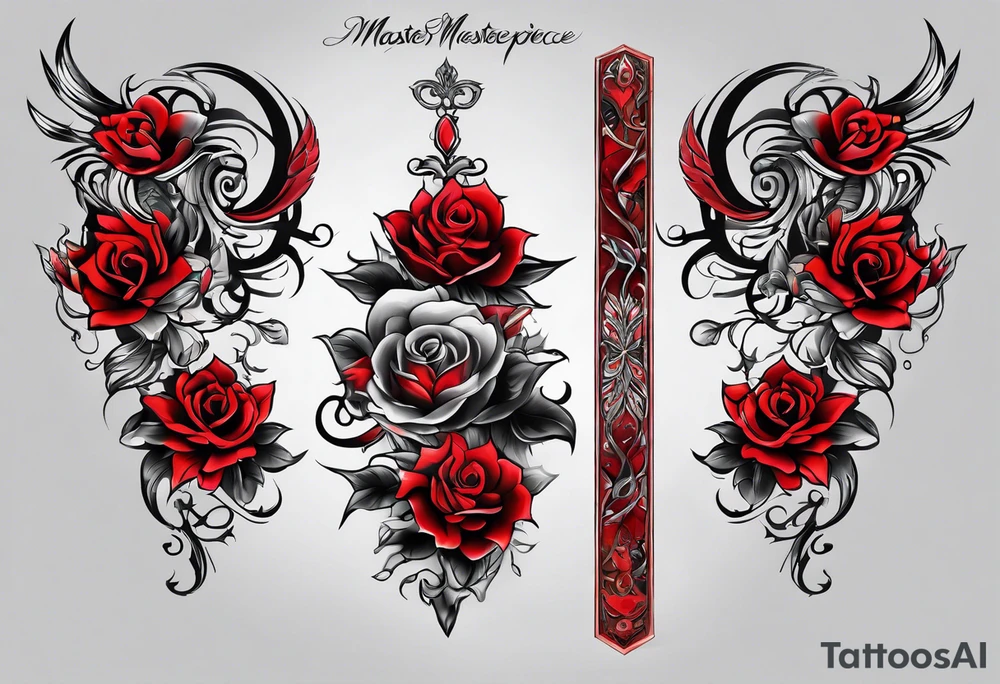 Red full body tattoo on the back from top to bottom tattoo idea | TattoosAI