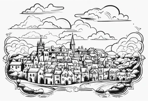 Cloud medieval town tattoo idea | TattoosAI
